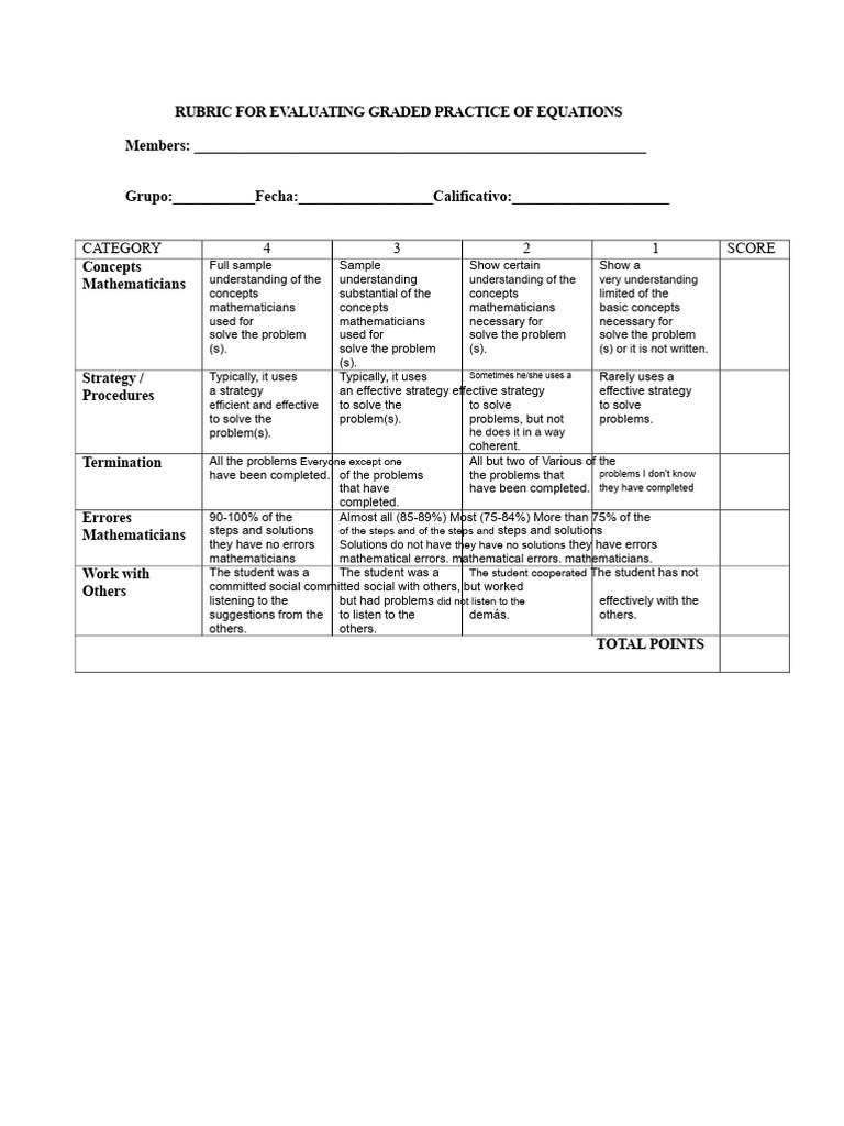Rubric To Evaluate Qualified Practice of Equations | PDF | Mathematics ...