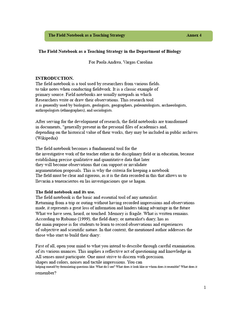 The Field Notebook As A Teaching Strategy | PDF | Knowledge | Thought