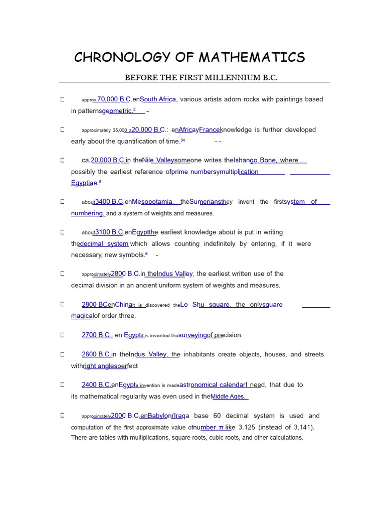 Ancient Mathematics Timeline B.C. | PDF | Numbers | Trigonometric Functions