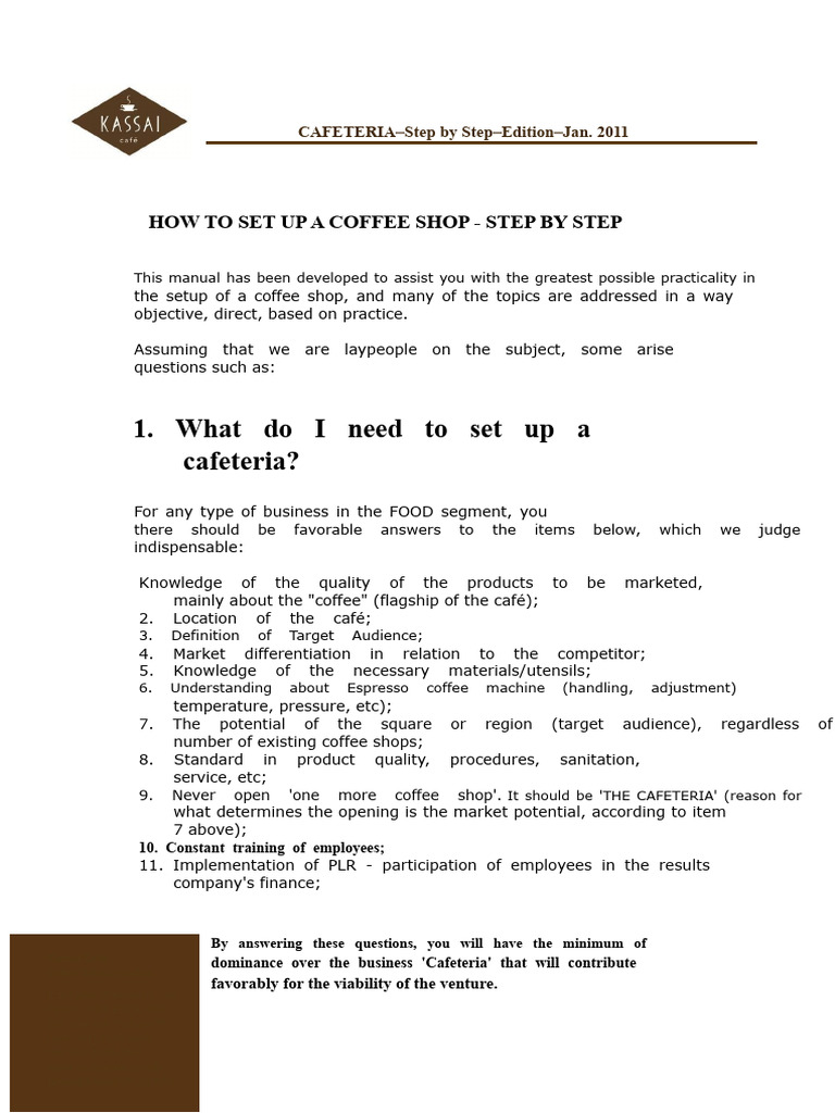 Manual On How To Set Up A Coffee Shop Kassai Cafe | PDF | Target ...
