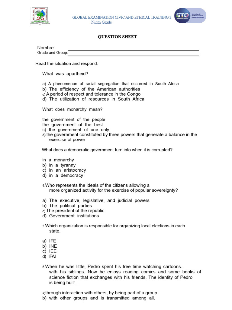 Global Examination Civic and Ethical Training | PDF | Elections | Democracy