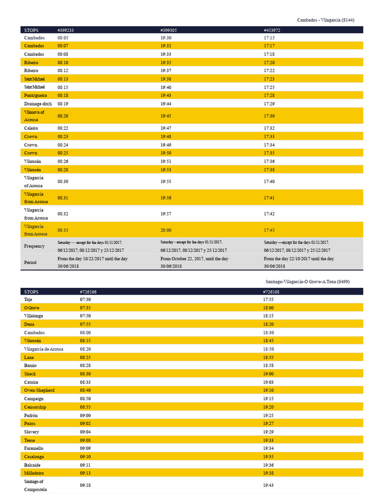 Schedules Cambados - Vilagarcía de Arousa | PDF | Bus Transport
