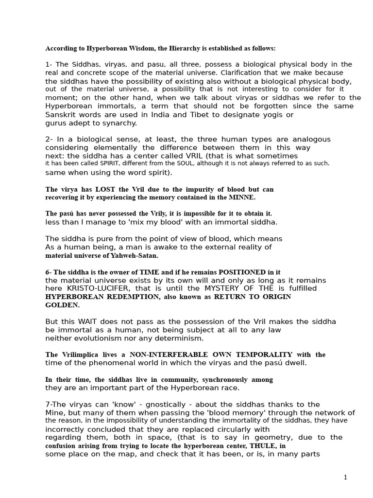 Hyperborean Hierarchy: Siddhas, Viryas, Pasus | PDF