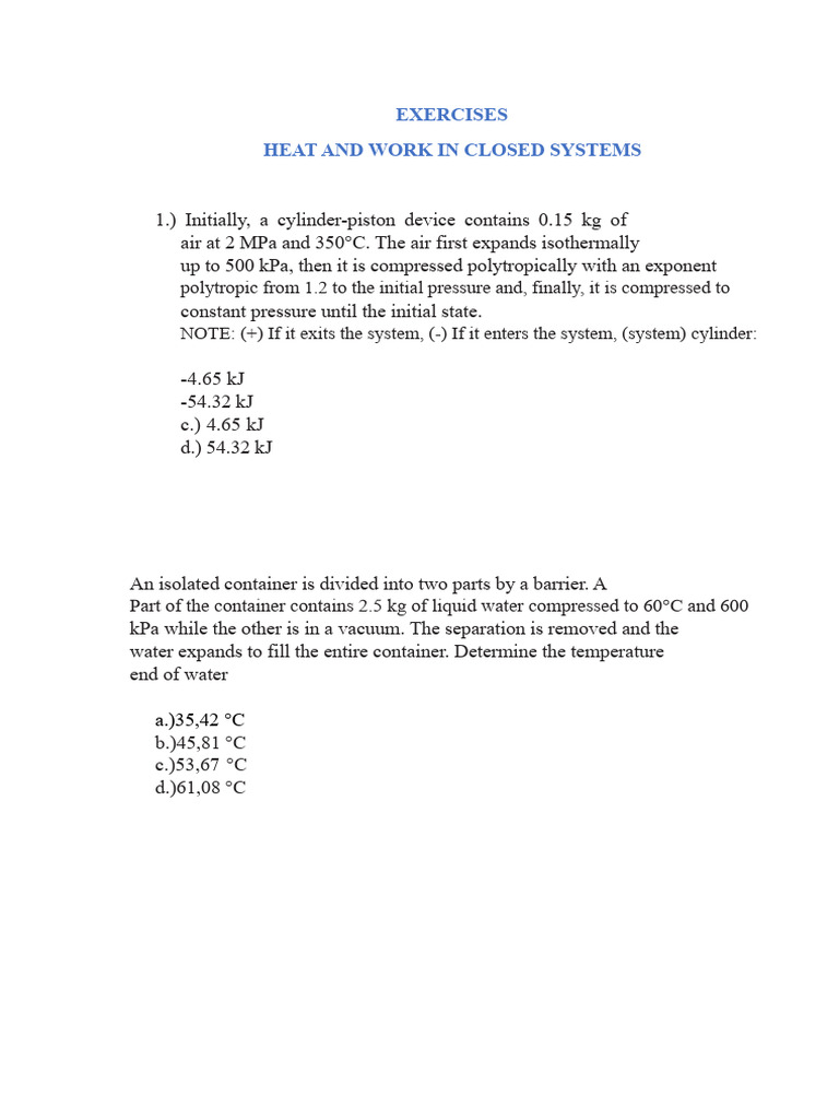 Exercises - Closed Systems | PDF | Heat | Heat Transfer