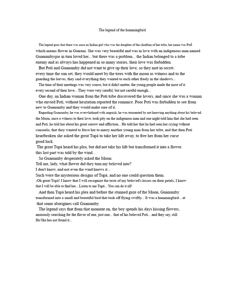The Legend of The Hummingbird | PDF