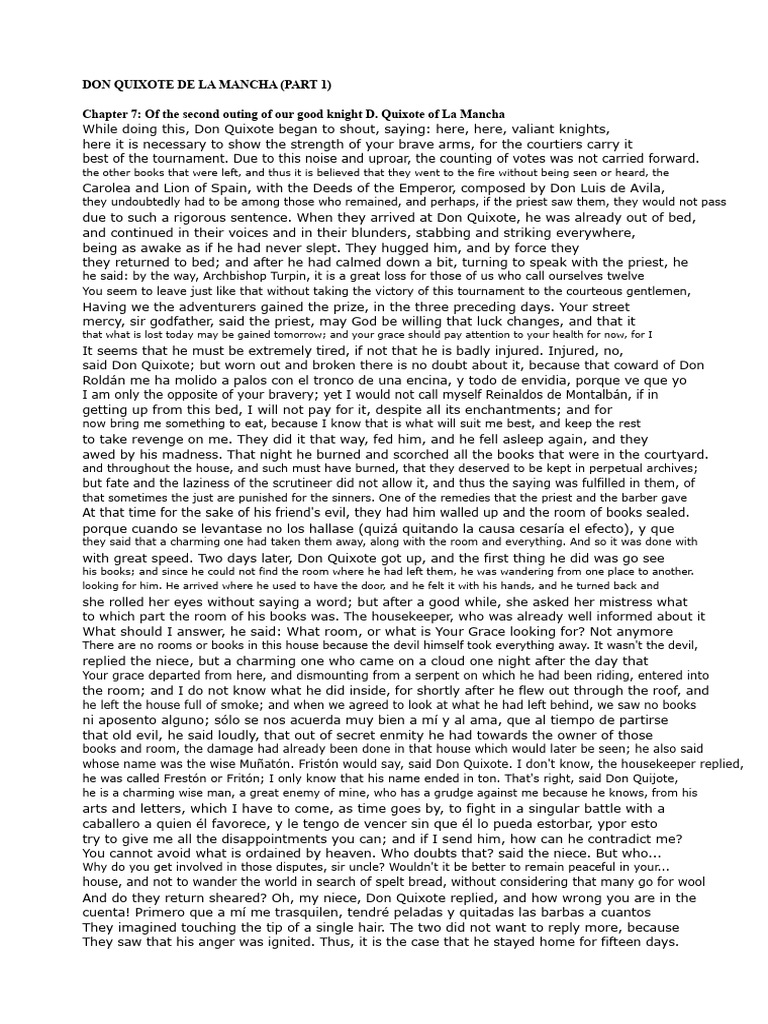 Don Quixote of La Mancha. Part 1. Chapter 7. | PDF | Don Quixote ...