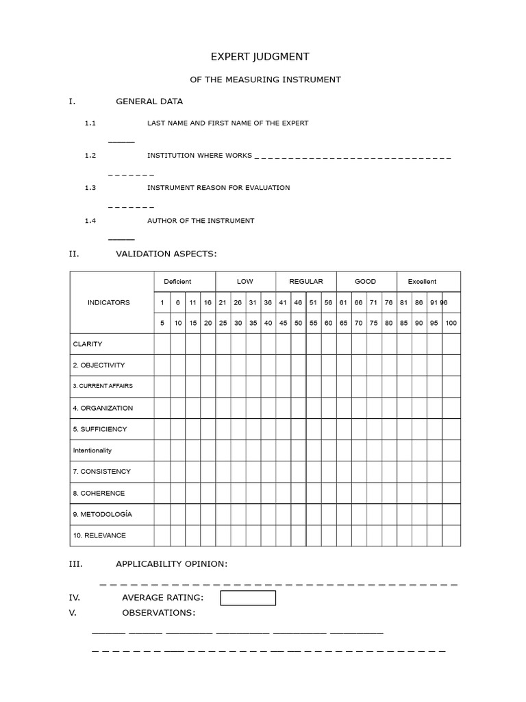 Expert Judgment Form | PDF