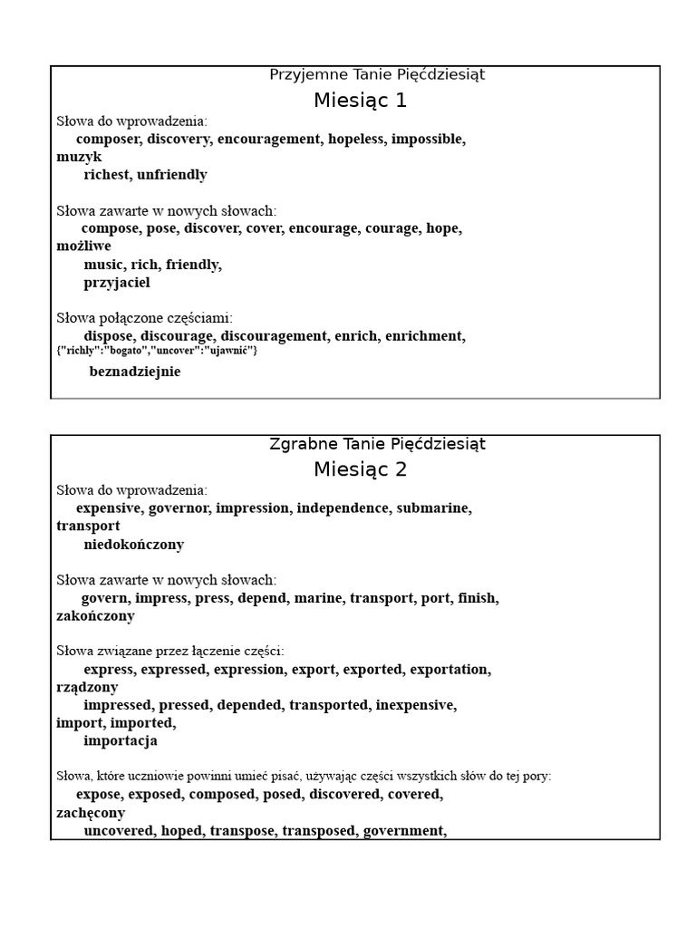 Nifty Thrifty Fifty Miesięczny Plan | PDF