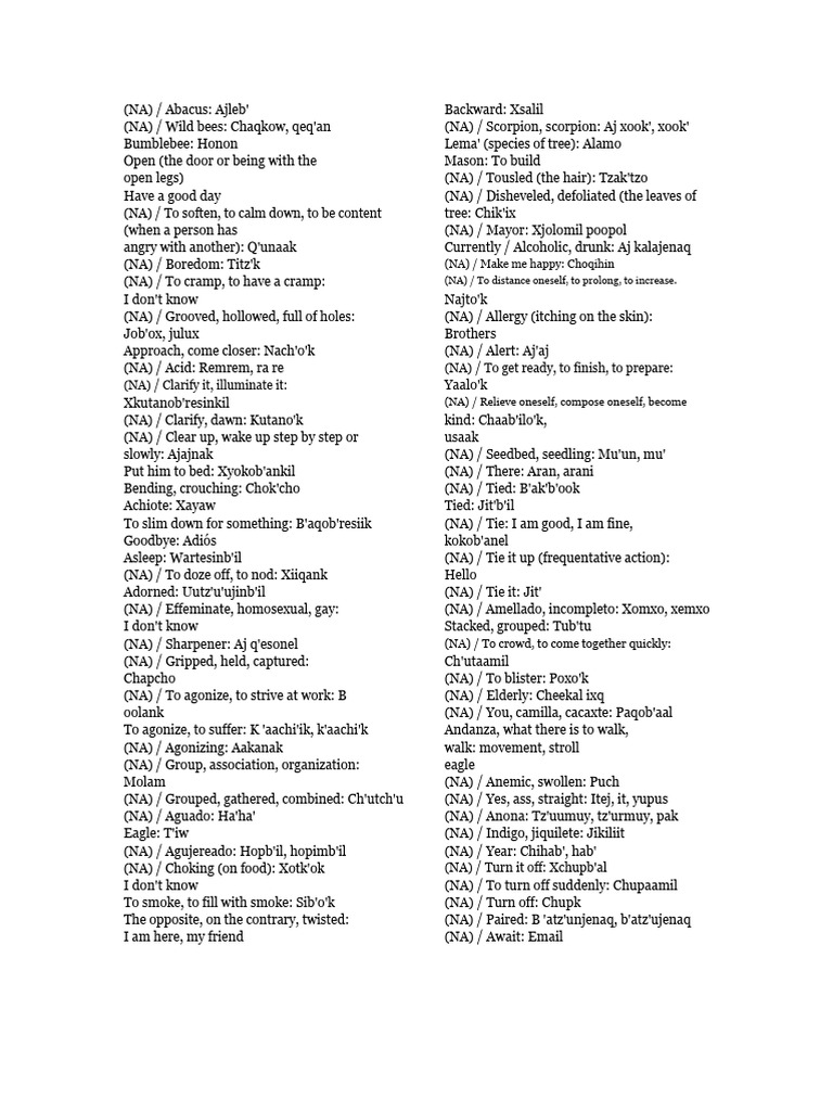 Q'eqchi' Dictionary | PDF