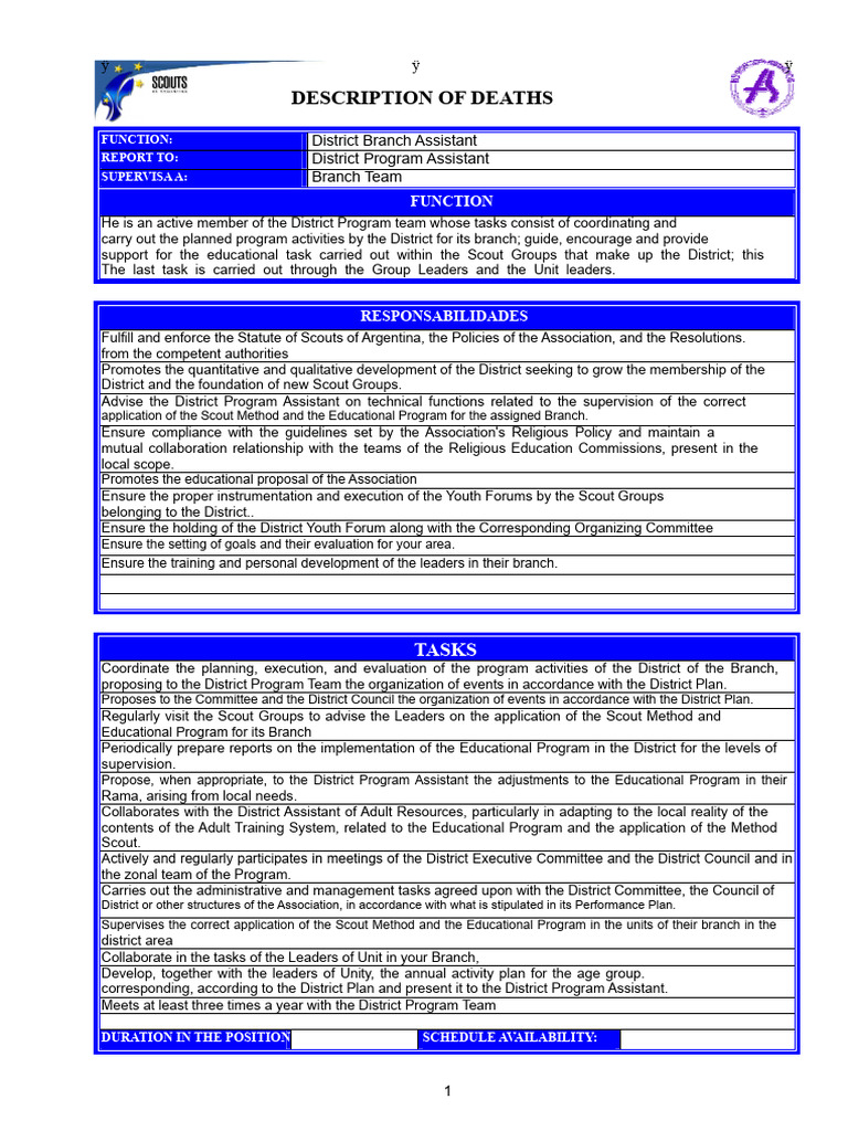 Description of Functions of the Branch Assistant | PDF | Scouting