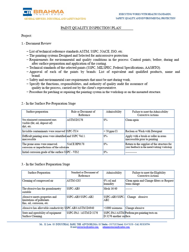 Quality Inspection Plan | PDF | Paint