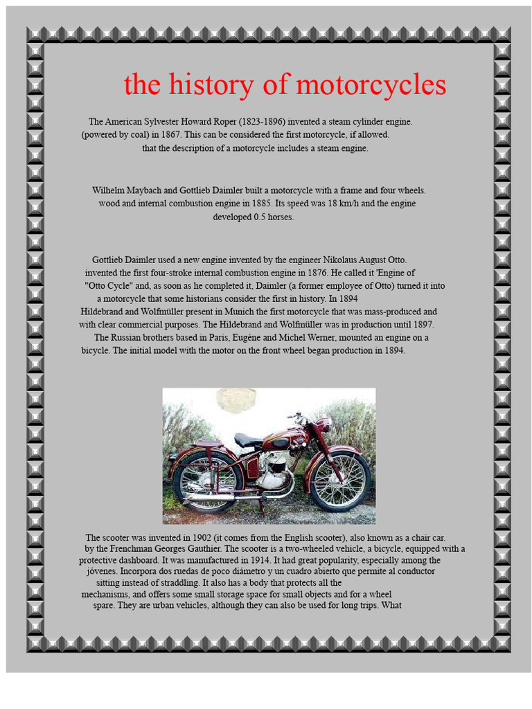 Evolution of Motorcycle History | PDF | Motorcycle | Engines