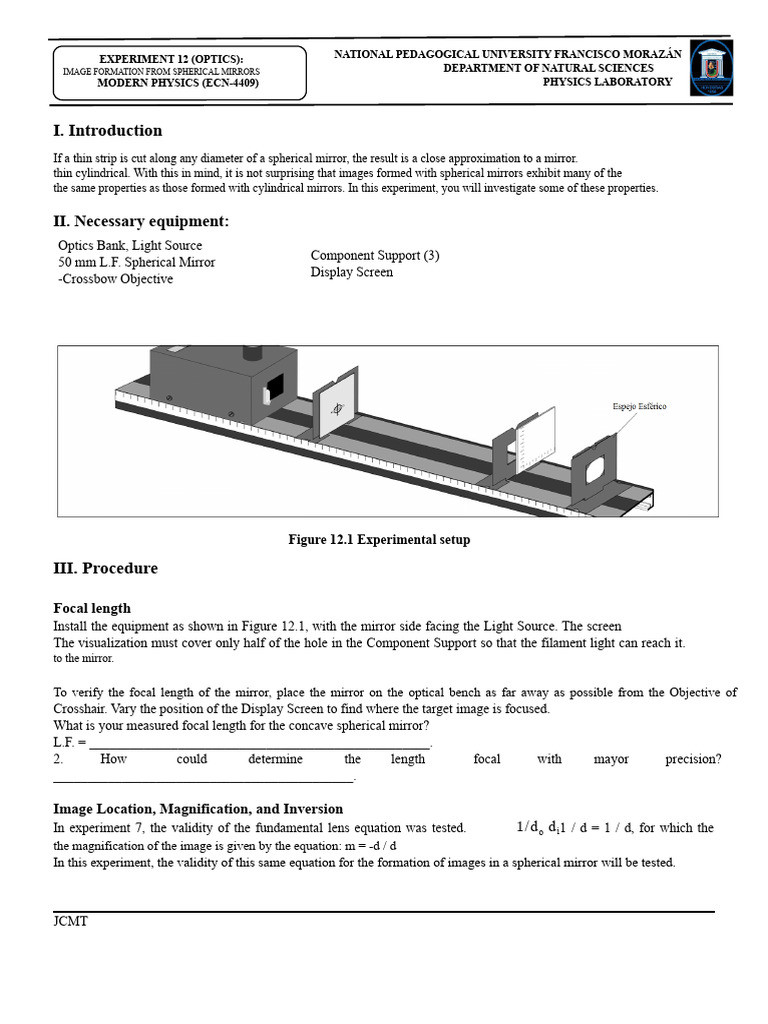 Laboratory 12 - Formation of Images From Spherical Mirrors | PDF ...