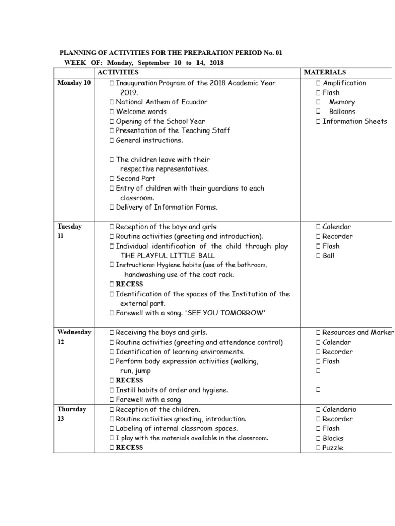Planning of The Preparation Period 2018-2019 | PDF