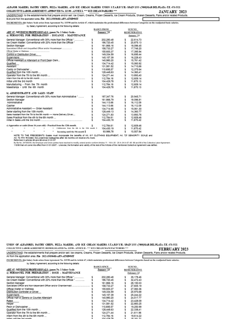 Salary Scale ICE CREAM MAKERS JANUARY TO MARCH 2023 | PDF | Salary
