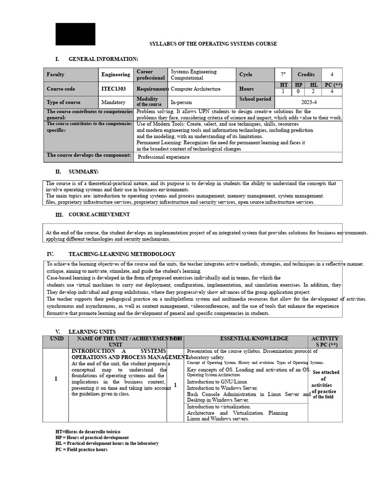 Operating Systems Course Syllabus | PDF | Operating System | Microsoft ...
