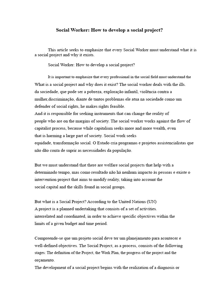 Social Worker - How To Develop A Social Project PDF | PDF