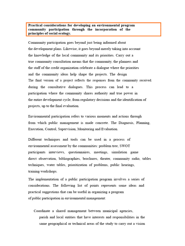 Practical Considerations For Developing An Environmental Program For ...