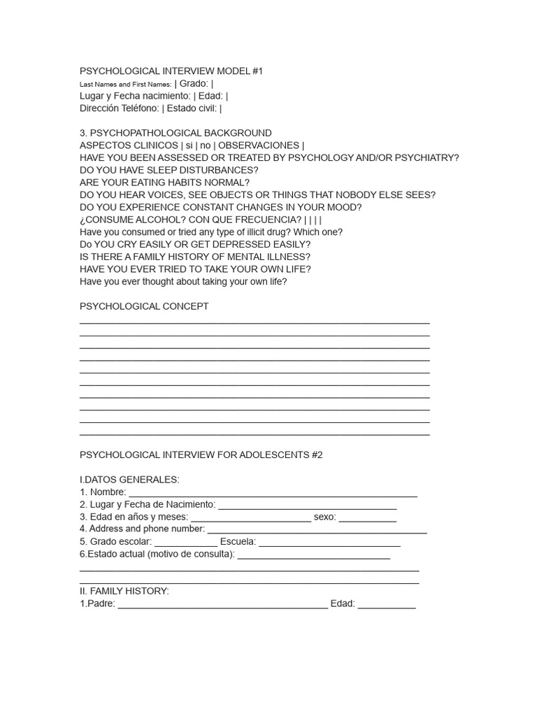 Psychological Interview Model | PDF | Psychology | Behavioural Sciences