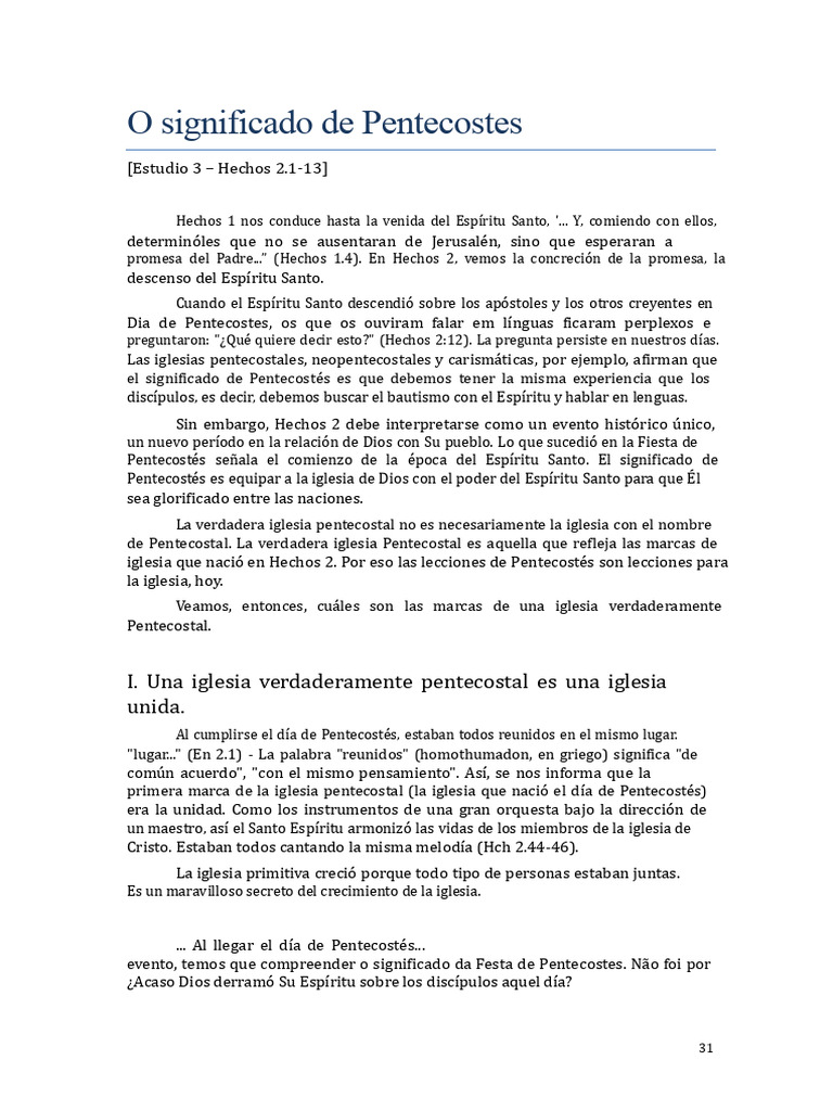 El Significado de Pentecostés (Hechos 2.1-13) | PDF | Pentecostés ...