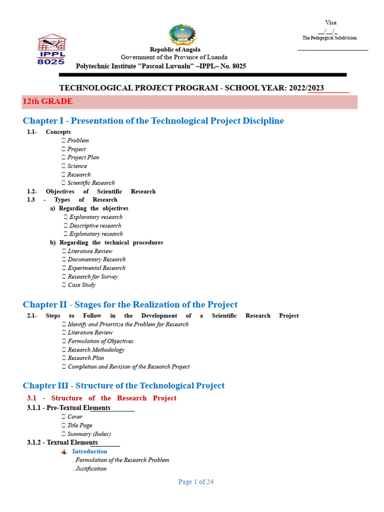 Content of Technological Project 12th Grade (2022 - 2023) | PDF ...
