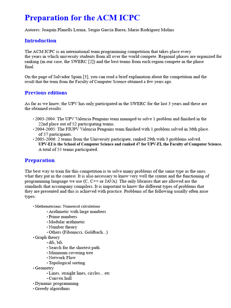 Preparation For The ACM ICPC | PDF | Dynamic Programming | Combinatorics