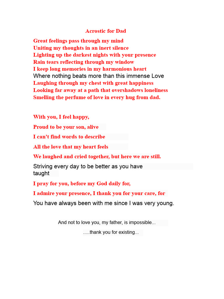Acrostic Poem Celebrating Dad | PDF