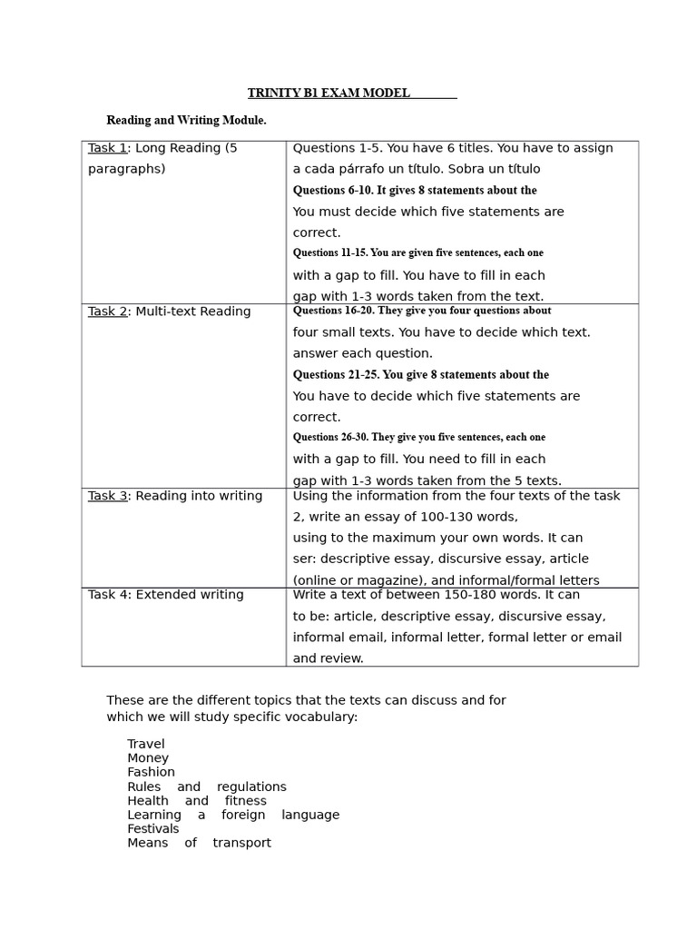 Trinity Exam Model | PDF | Essays | Cognition