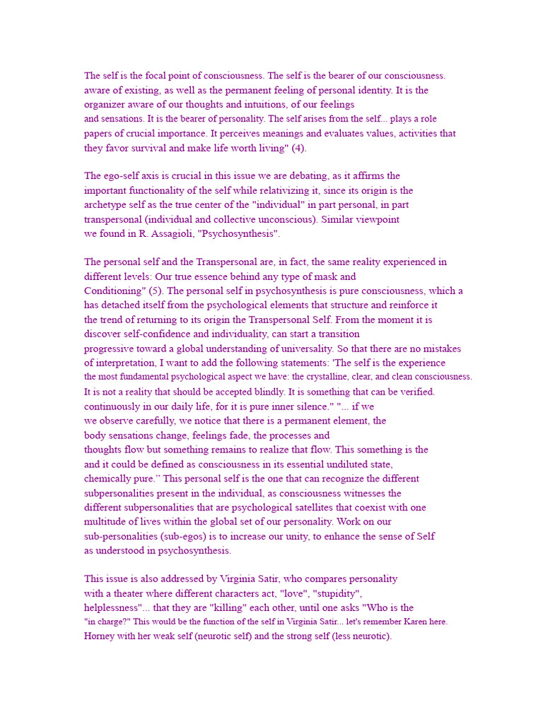 Understanding the Self in Psychosynthesis | PDF | Self | Behavioural ...