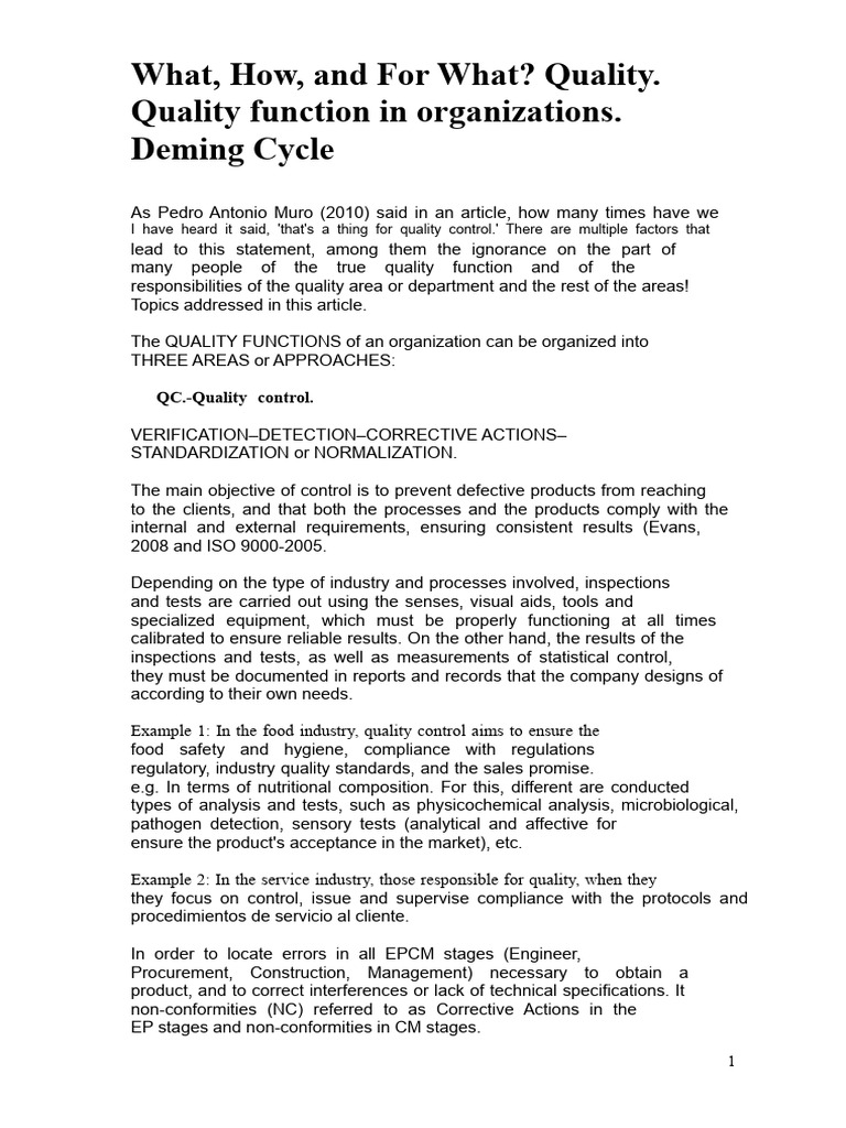 Understanding Quality Functions in Organizations | PDF | Quality ...