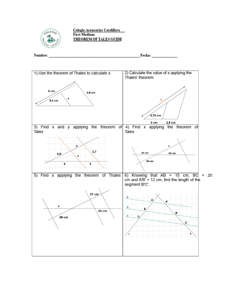 Thales' Theorem Practice Problems | PDF