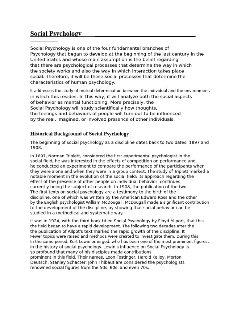 Historical Background of Social Psychology | PDF | Social Psychology ...