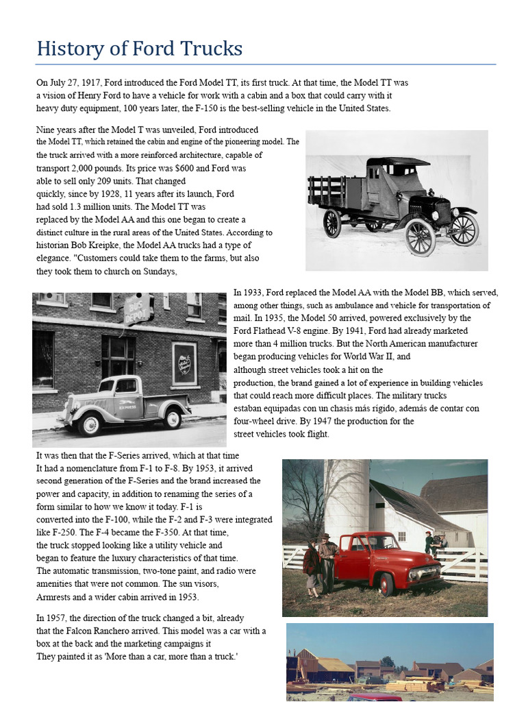 History of Ford Trucks: 1917 Onward | PDF | Ford F Series | Ford Motor ...