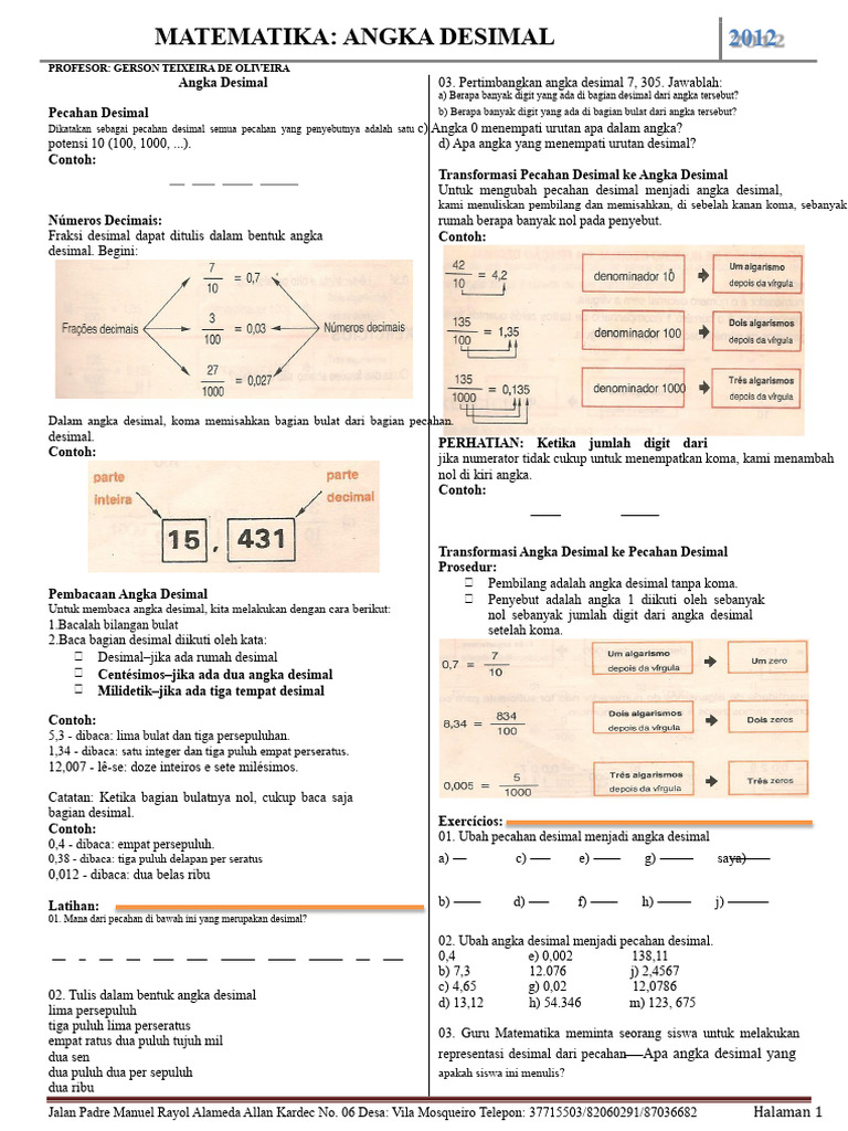 Panduan Lengkap Angka Desimal dan Pecahan | PDF