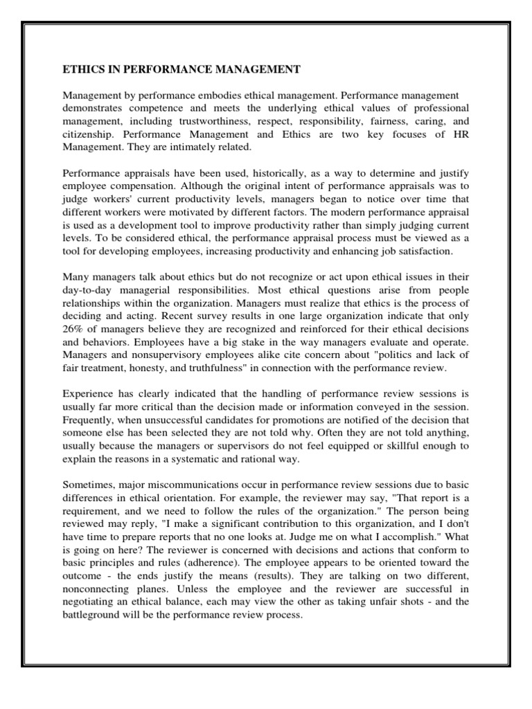 Ethics in Performance Appraisal | PDF | Performance Appraisal | Employment