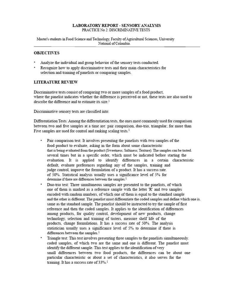 Discriminative Tests in Sensory Analysis | PDF | Statistical ...