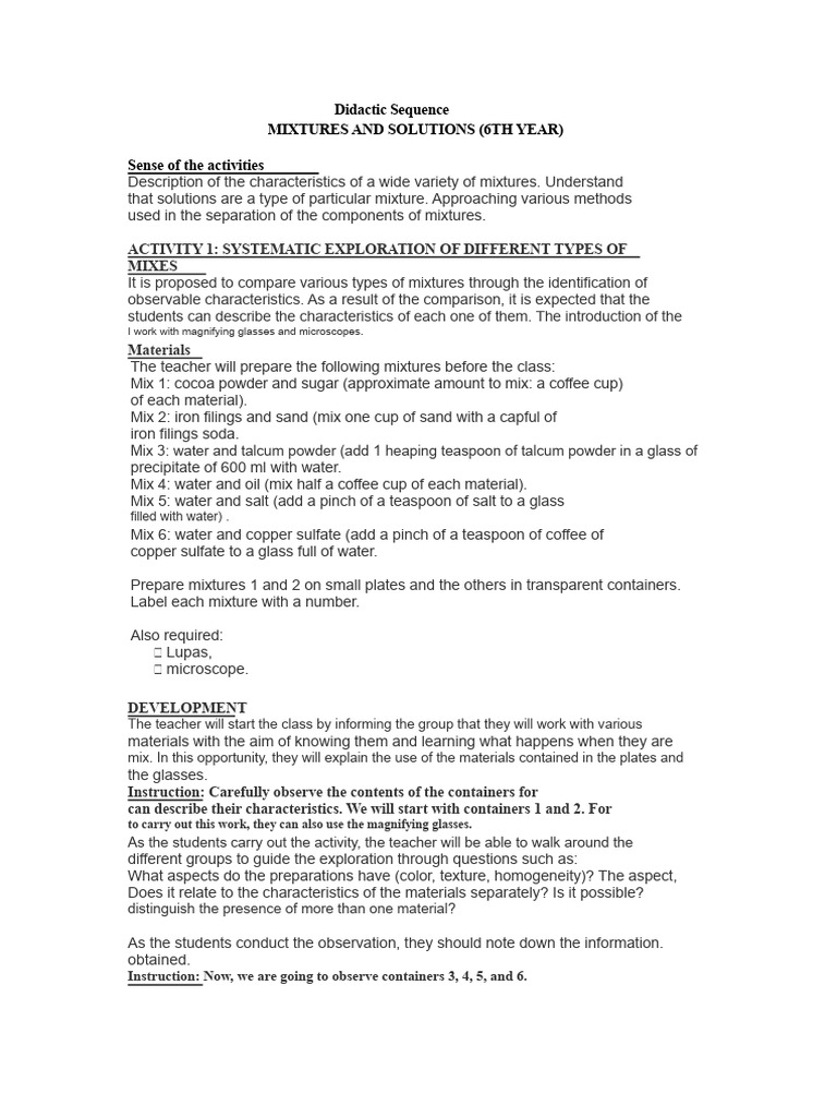 Exploring Mixtures and Solutions in 6th Grade | PDF | Mixture ...