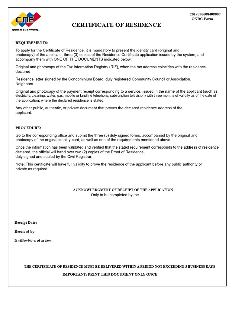 Certificate of Residence Application Guide | PDF | Identity Document ...