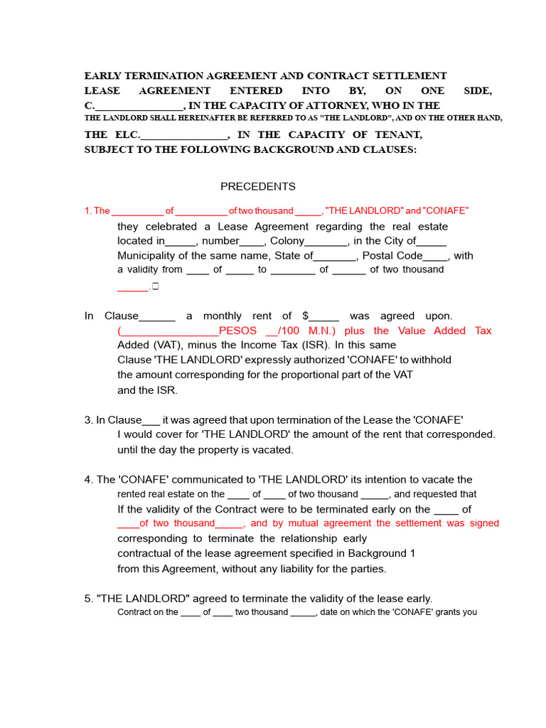 Agreement For Early Termination and Settlement of Lease Contract ...