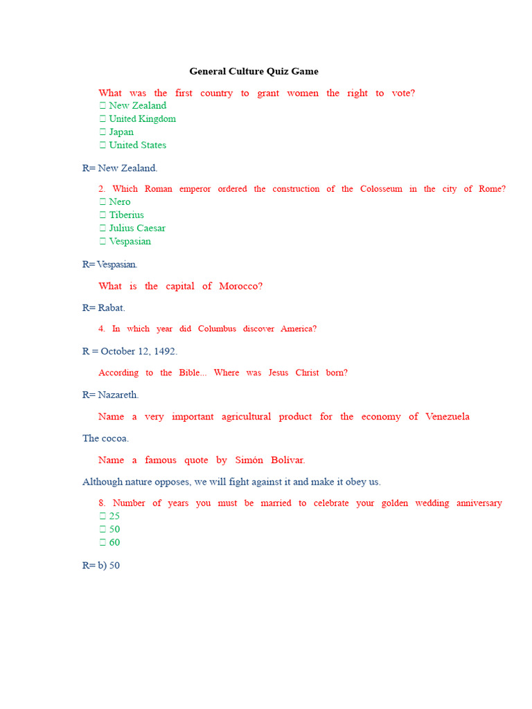 General Knowledge Quiz | PDF