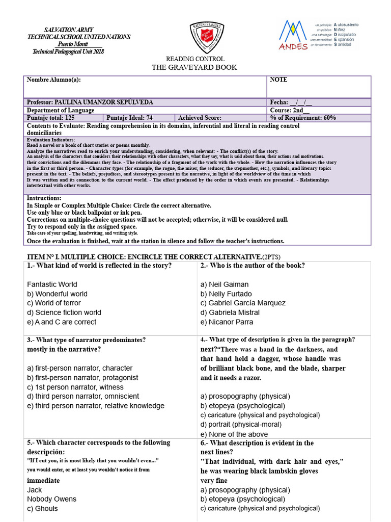 Reading Control The Graveyard Book To Print | PDF | Multiple Choice ...