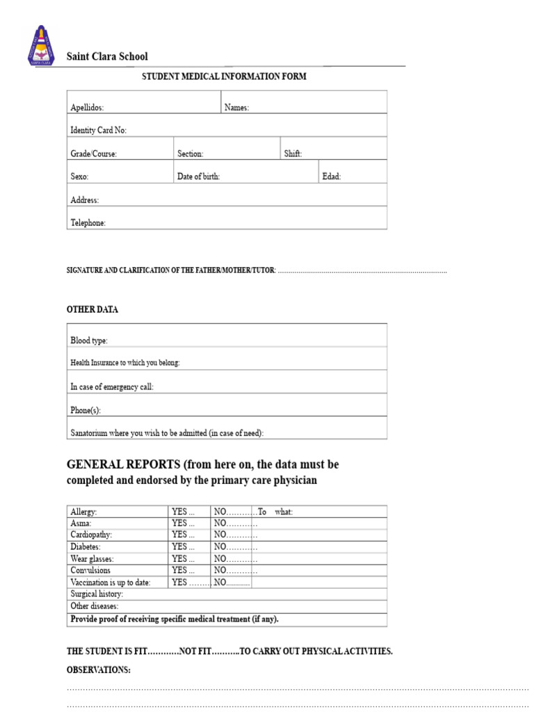 Medical Information Form | PDF