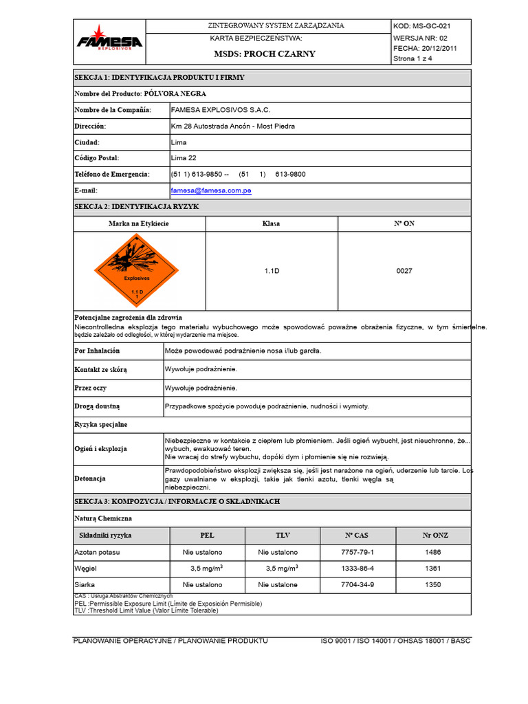MSDS Czarny Proch PDF | PDF