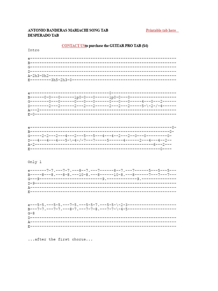 Antonio Banderas Mariachi Song Tab | PDF | Musical Compositions ...
