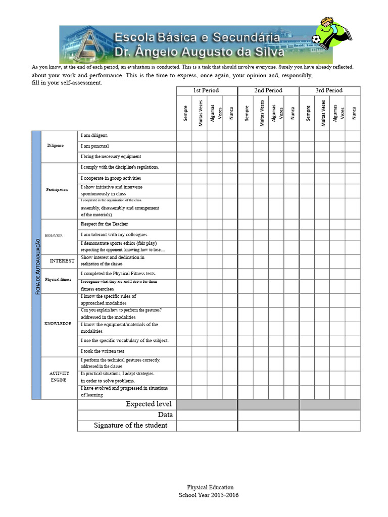Physical Education Self-Assessment Form | PDF | Knowledge | Behavioural ...