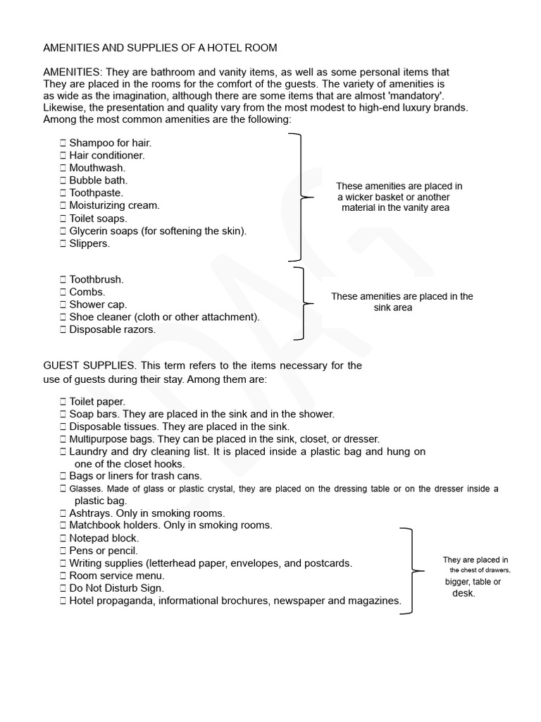 Hotel Room Amenities and Guest Supplies | PDF