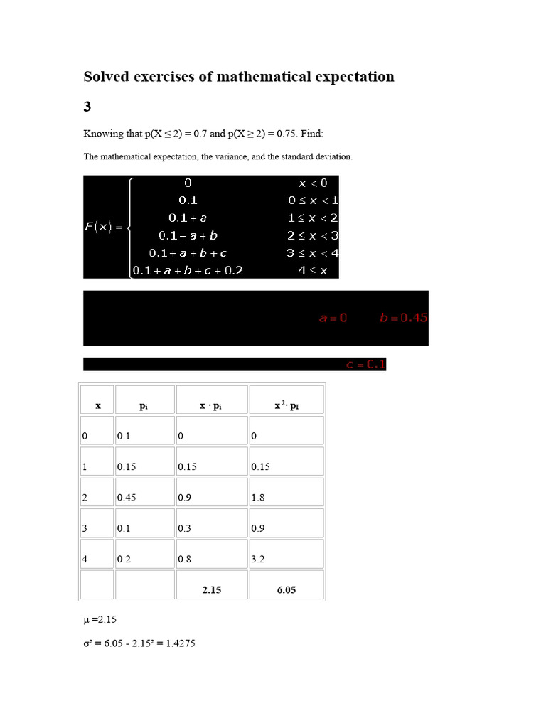 Exercises on Mathematical Expectation | PDF
