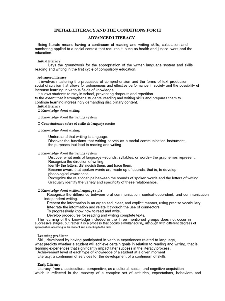 Initial Literacy and Conditions For Advanced Literacy | PDF | Literacy ...