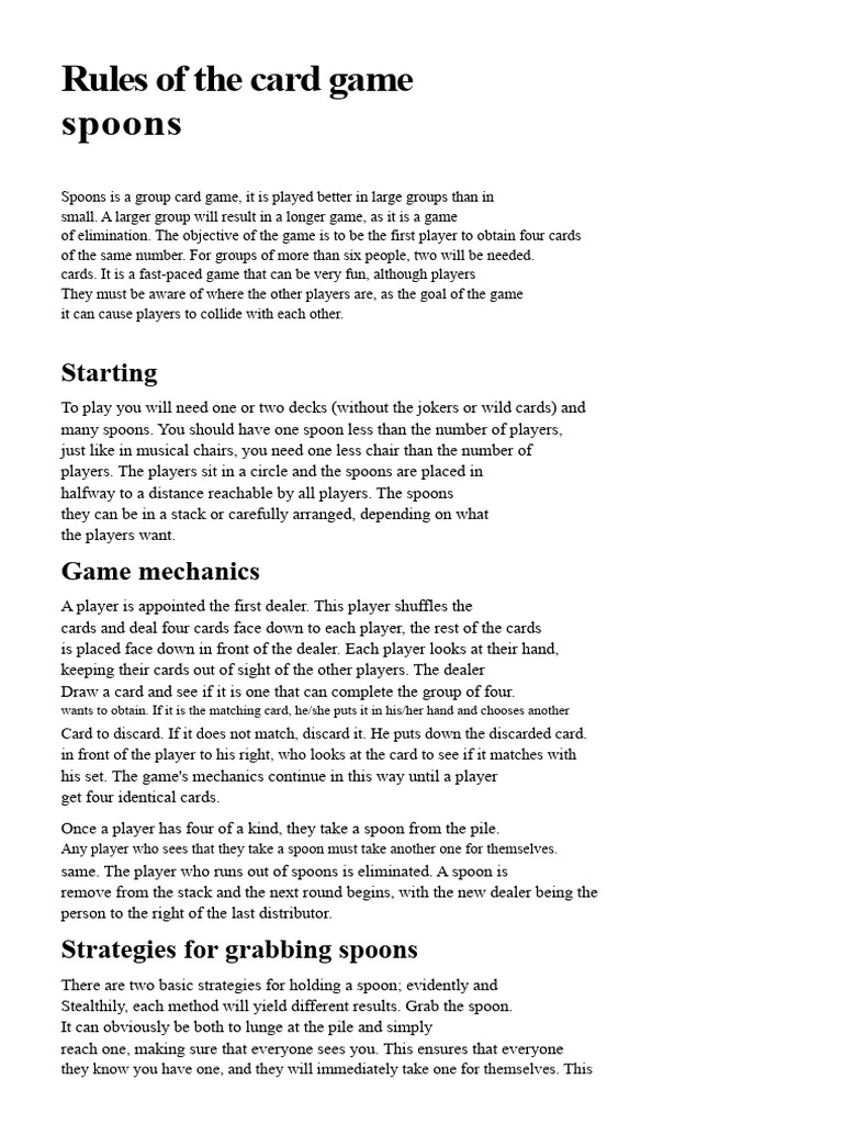 How to Play Spoons: Game Rules & Strategies | PDF | Games Of Mental ...
