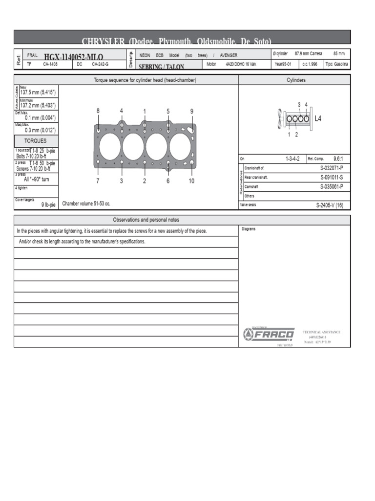 Chrysler Engine Assembly Specifications | PDF | Internal Combustion ...